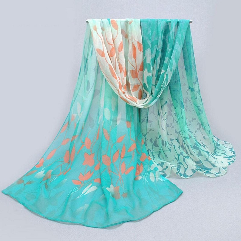 Women’s gorgeous Soft Chiffon/ Polyester Printed flower/ leave Long ...